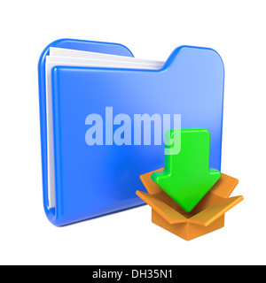 download folder icon, with a blue folder, green arrow and white file ...