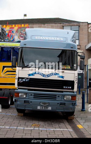 Funfair lorry parked at Warwick Mop Fair, Warwick, UK Stock Photo - Alamy