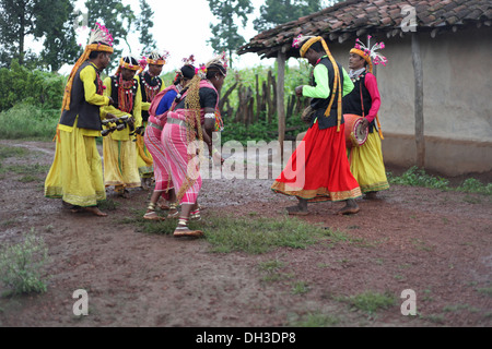 Tribal dance. Baiga Tribe, Chada village, Madhya Pradesh, India. Rural ...