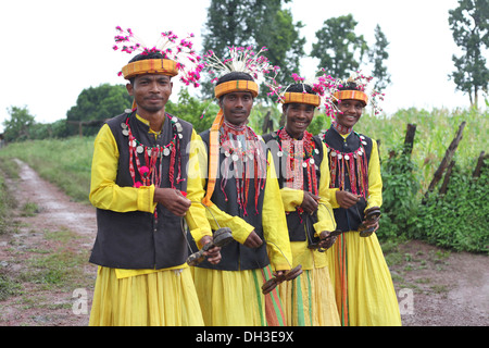 Tribal dance. Baiga Tribe, Chada village, Madhya Pradesh, India. Rural ...