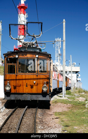 Historic funicular from 1924 up to the summit of La Rhune Mountain ...