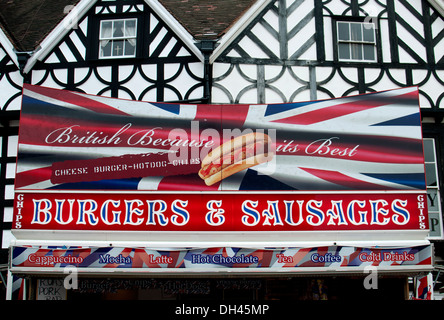 Fast food stall, UK. Fairground burger, hot dog stall. England. Junk ...