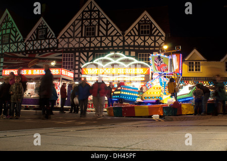 Warwick Mop Fair at night, Warwick, UK Stock Photo - Alamy