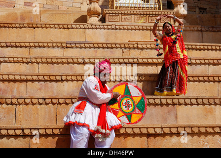 Man playing musical instrument dafli Jaisalmer Rajasthan India Asia ...
