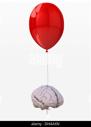 Brain power concept as a red balloon shaped as a human thinking organ ...
