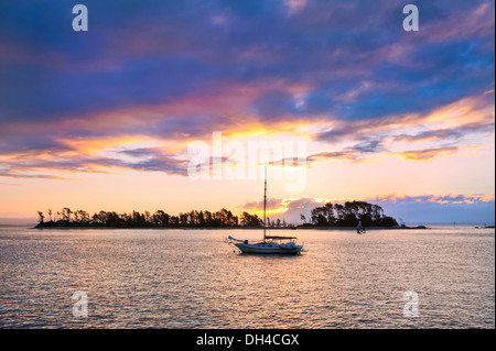 View over red sea,boat travelling in background, blue sky Stock Photo ...