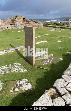 Islands of Orkney, Scotland. A replica of a 7th century Pictish stone ...