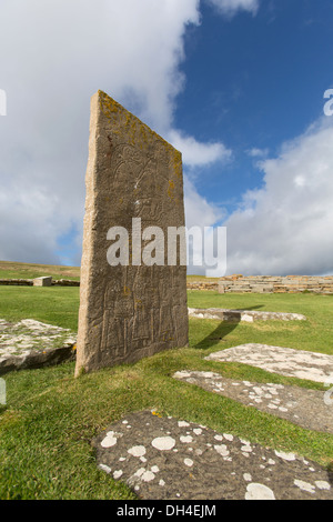 Islands of Orkney, Scotland. A replica of a 7th century Pictish stone ...