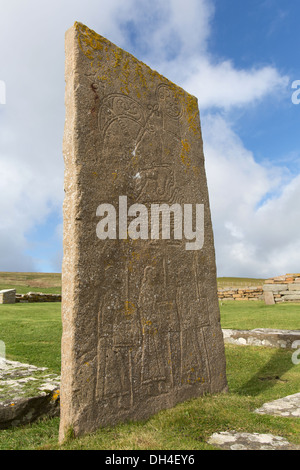 Islands of Orkney, Scotland. A replica of a 7th century Pictish stone ...