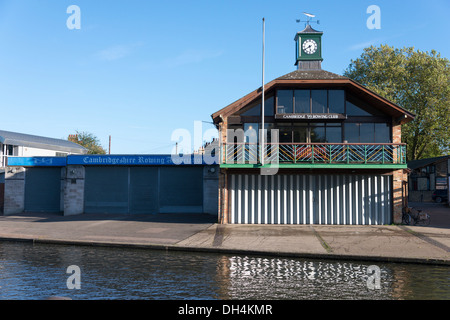 Rowing club boathouse on the river Cam in the university city of ...