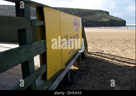 RNLI lifeguards post at Mawgan Porth beach in Cornwall UK Stock Photo ...
