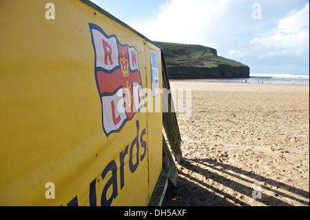 RNLI lifeguards post at Mawgan Porth beach in Cornwall UK Stock Photo ...