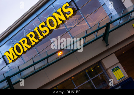 Morrisons supermarket sign logo Stock Photo - Alamy