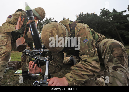 Welsh Guards mortar platoon live firing on Salisbury plain using the ...