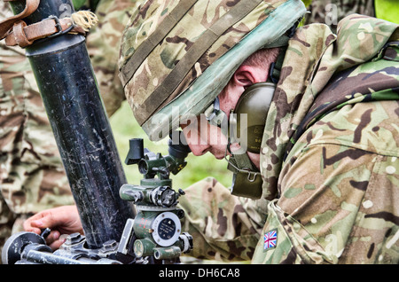Welsh Guards mortar platoon live firing on Salisbury plain using the ...