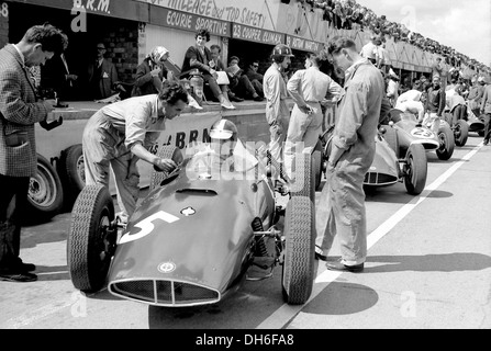 Dan Gurney in a BRM P48 at Maggott's Curve in the British Grand Prix ...