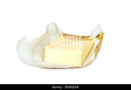 Yellow butter with paper package placed on isolated background Stock ...