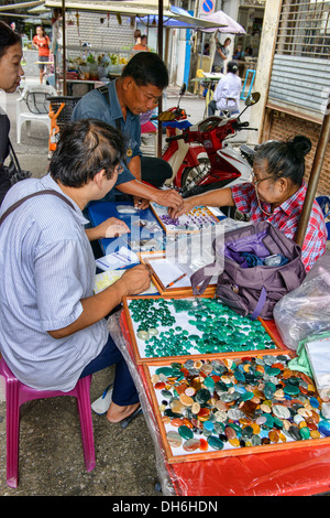 gem seller at the weekend Gems Market in Chanthaburi, Thailand Stock ...