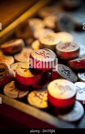 Pieces of the Chinese game Xiang qi, or Chinese chess, is pictured at a ...