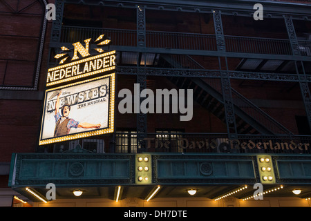 The Nederlander Theater Marquee Featuring "Newsies the Musical", New ...