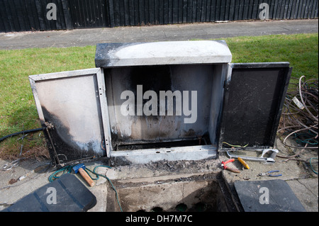BT Roadside Cab Cabinet Fire Arson Burnt Damaged Stock Photo - Alamy