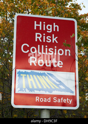 High risk of collision. A road sign with an exclamation point and two ...
