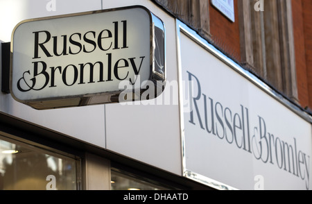 Russell and Bromley shop sign logo on Conduit Street in Mayfair Stock ...