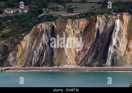 The famous sand cliffs of Alum Bay, Isle of Wight, famous for coloured ...