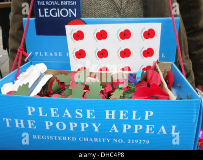 The Royal British Legion collection box for poppy appeal on “white ...