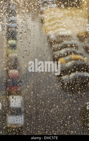view to yard and parking through window with bars Stock Photo - Alamy