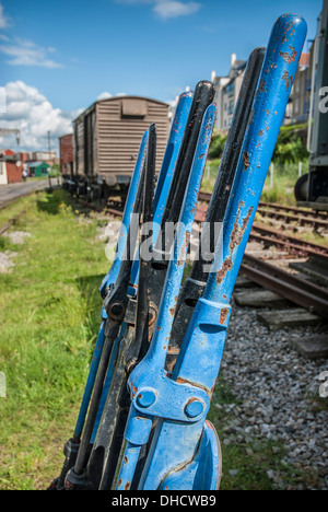 Point lever, railroad switch handle of pier railway on Southend Pier ...