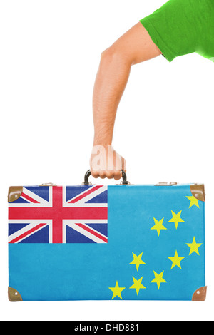 Tuvalu flag in hand. Patriotic background. National flag of Tuvalu ...