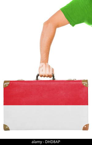 Monaco flag in hand. Patriotic background. National flag of Monaco ...