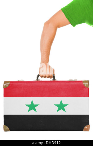 Syria flag in hand. Patriotic background. National flag of Syria ...