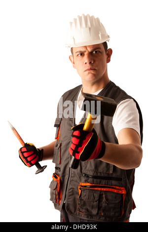 male construction worker outraged Stock Photo - Alamy
