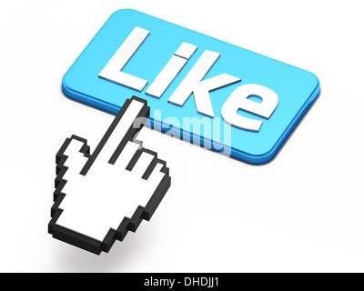 Hand-shaped mouse cursor press Like button Stock Photo - Alamy