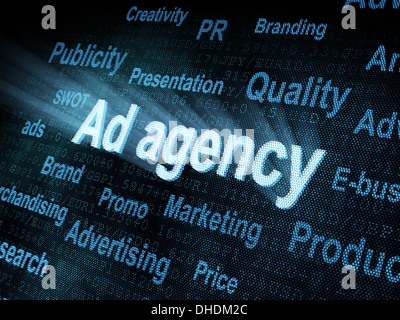 Pixeled word Ad agency on digital screen 3d render Stock Photo - Alamy