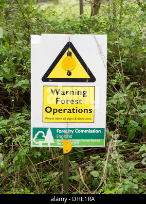 Warning sign, logging in progress, in the Bavarian Forest National Park ...