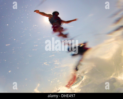 People practices windsurfing and kite surfing in El Arenal beach in ...