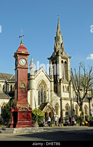 Clock tower with Christ Church behind, Highbury Barn, London Borough of ...