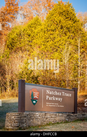 Sign along the historic Natchez Trace Parkway, Tennessee USA Stock ...