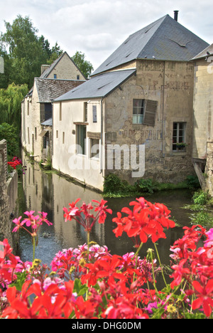 Old buildings, Aure River Bridge, Bayeux, Normandy, France. Bayeux ...