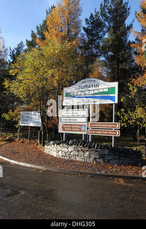 Welcome to Tomatin sign Scotland November 2013 Stock Photo - Alamy