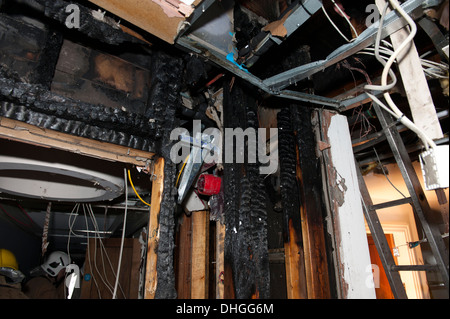 Wood cavity wall void fire spread burnt cut away Stock Photo - Alamy