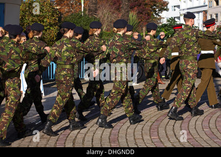Female Army cadets marching at Remembrance Sunday Parade in Bournemouth ...