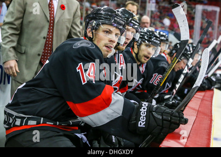 Carolina Hurricanes left wing Nathan Gerbe (14) during the NHL game ...