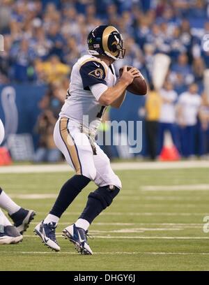 St. Louis Rams quarterback Kellen Clemens drops back to pass during the ...