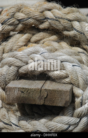 Coiled marine ropes on the quayside in Marigot, the capital of the ...