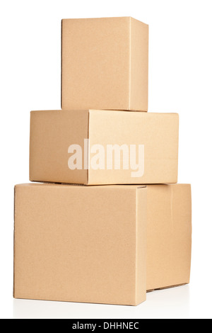 Stacked brown delivery carton boxes on white background Stock Photo - Alamy