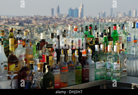 Lots of bottles of alcoholic spirits and liqueurs on a bar Stock Photo ...